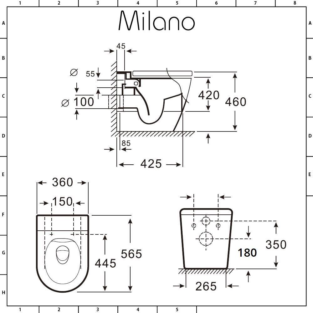 Milano Rivington - White Modern Round Back to Wall Toilet with Soft ...