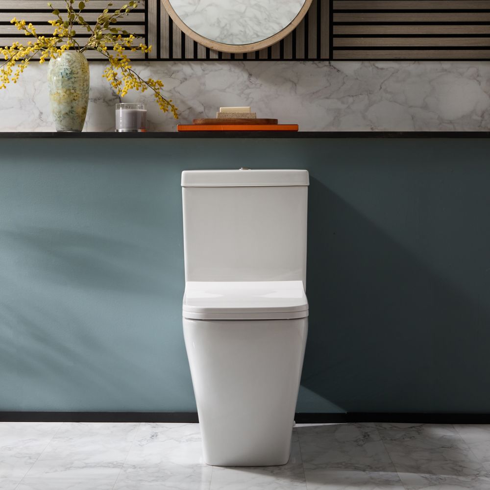 Milano Longton Modern Close Coupled Toilet with Soft Close Seat and Chrome Flush Button