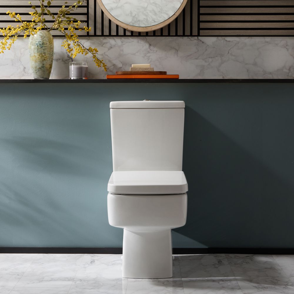 Milano Elswick Modern Close Coupled Toilet with Soft Close Seat and Chrome Flush Button