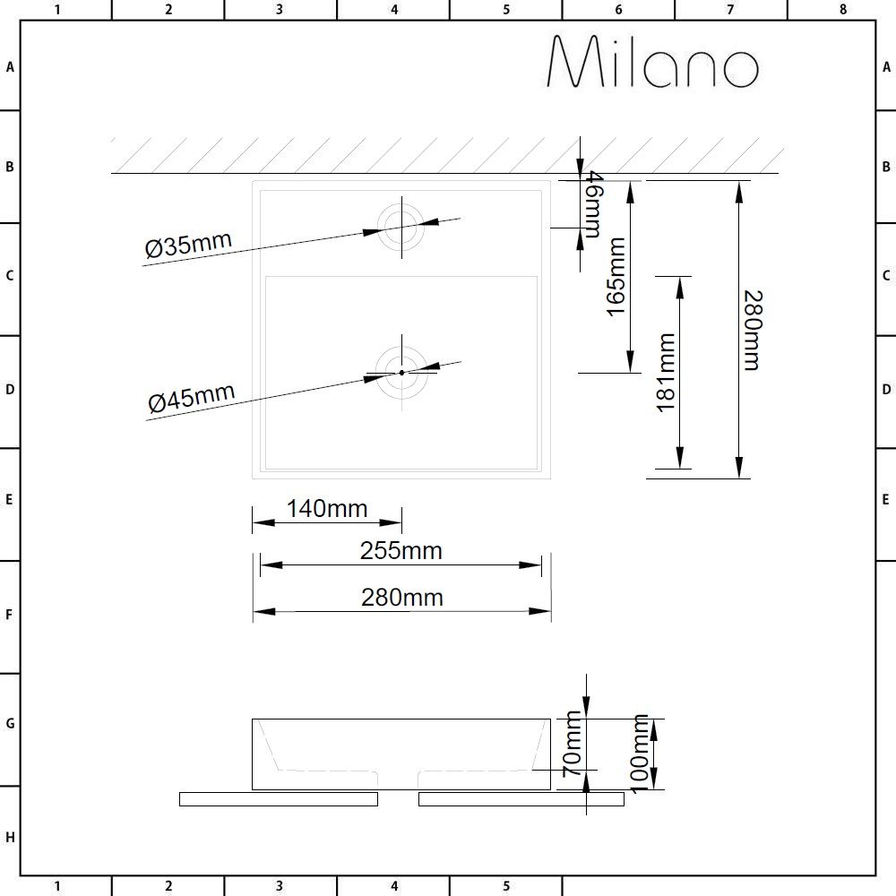 Milano Dalton - White Modern Square Wall Hung Basin - 280mm x 280mm (1 ...