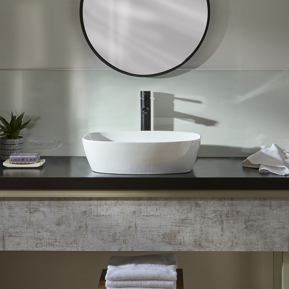 Milano Berkely - White Modern Oval Countertop Basin - 500mm x 390mm (No Tap-Holes)