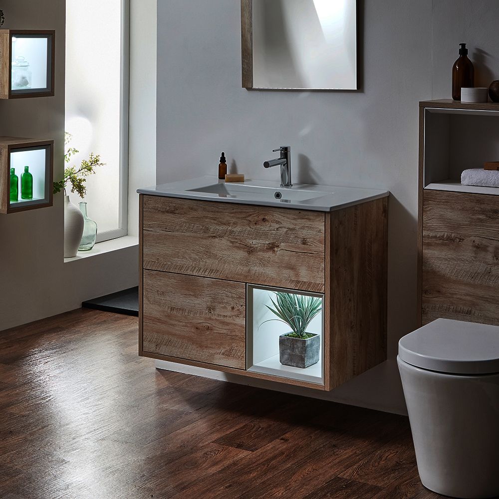 Milano Bexley - 810mm Wall Hung Open Shelf Vanity Unit with Basin ...