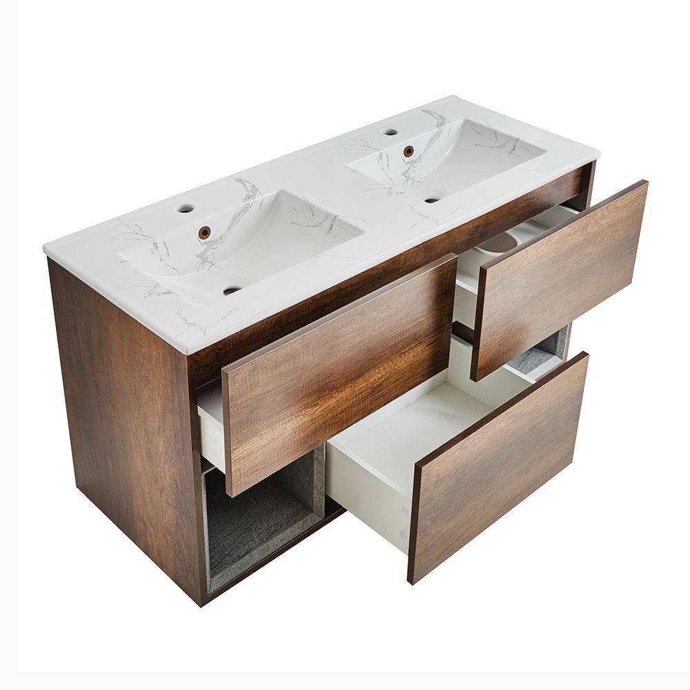 Milano Bexley - 1210mm Wall Hung Open Shelf Vanity Unit with Double ...
