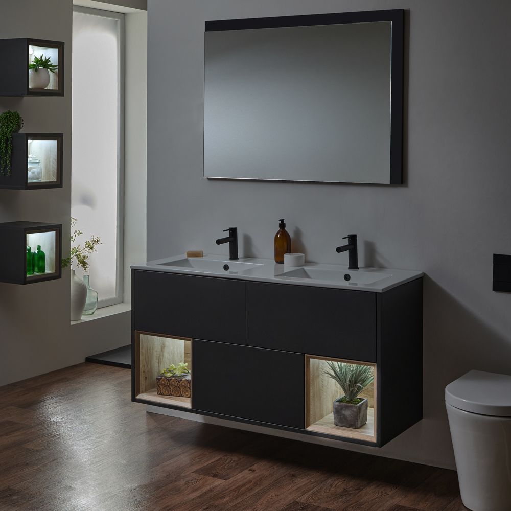 Milano Bexley - 1210mm Wall Hung Open Shelf Vanity Unit with Double ...