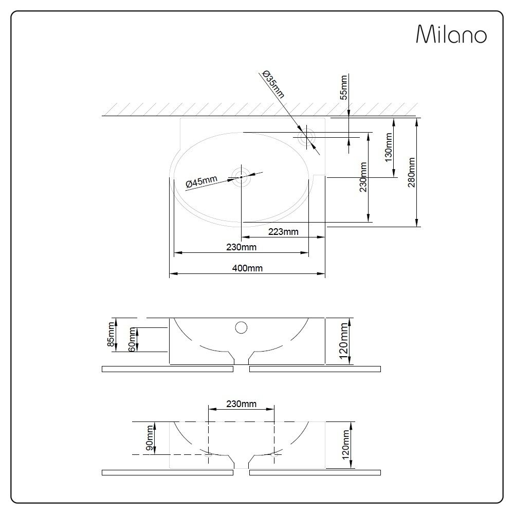 Milano Irwell - White Modern Round Wall Hung Corner Basin with Mono ...