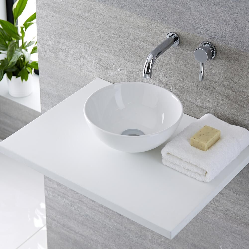 Milano Irwell - White Modern Round Countertop Basin with Wall Mounted ...