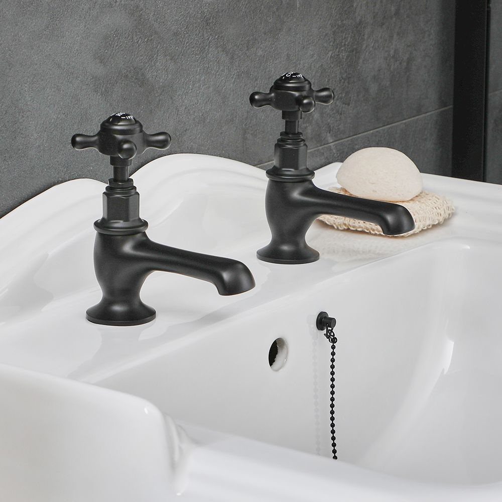 Milano Elizabeth Traditional Crosshead Basin Pillar Taps Black