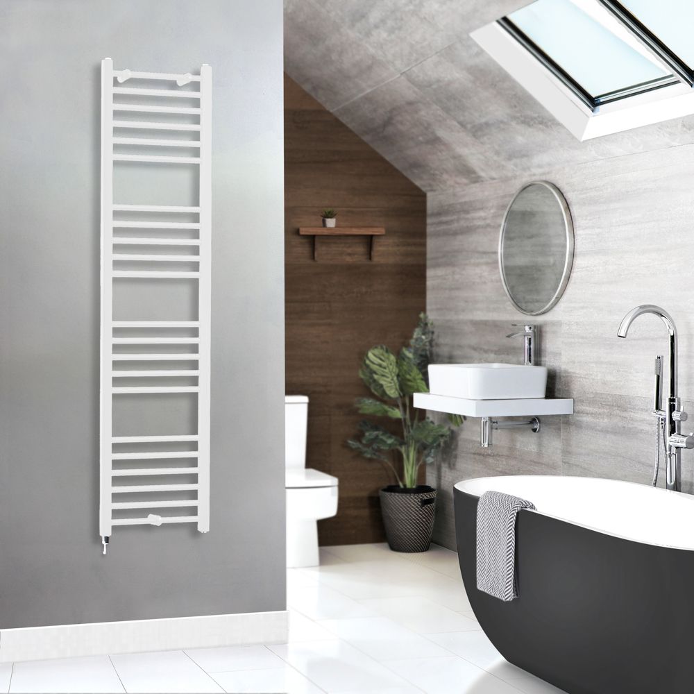 Milano x ECOSO Ive - Electric White Straight Heated Towel Rail - Choice of Size and Heating Element