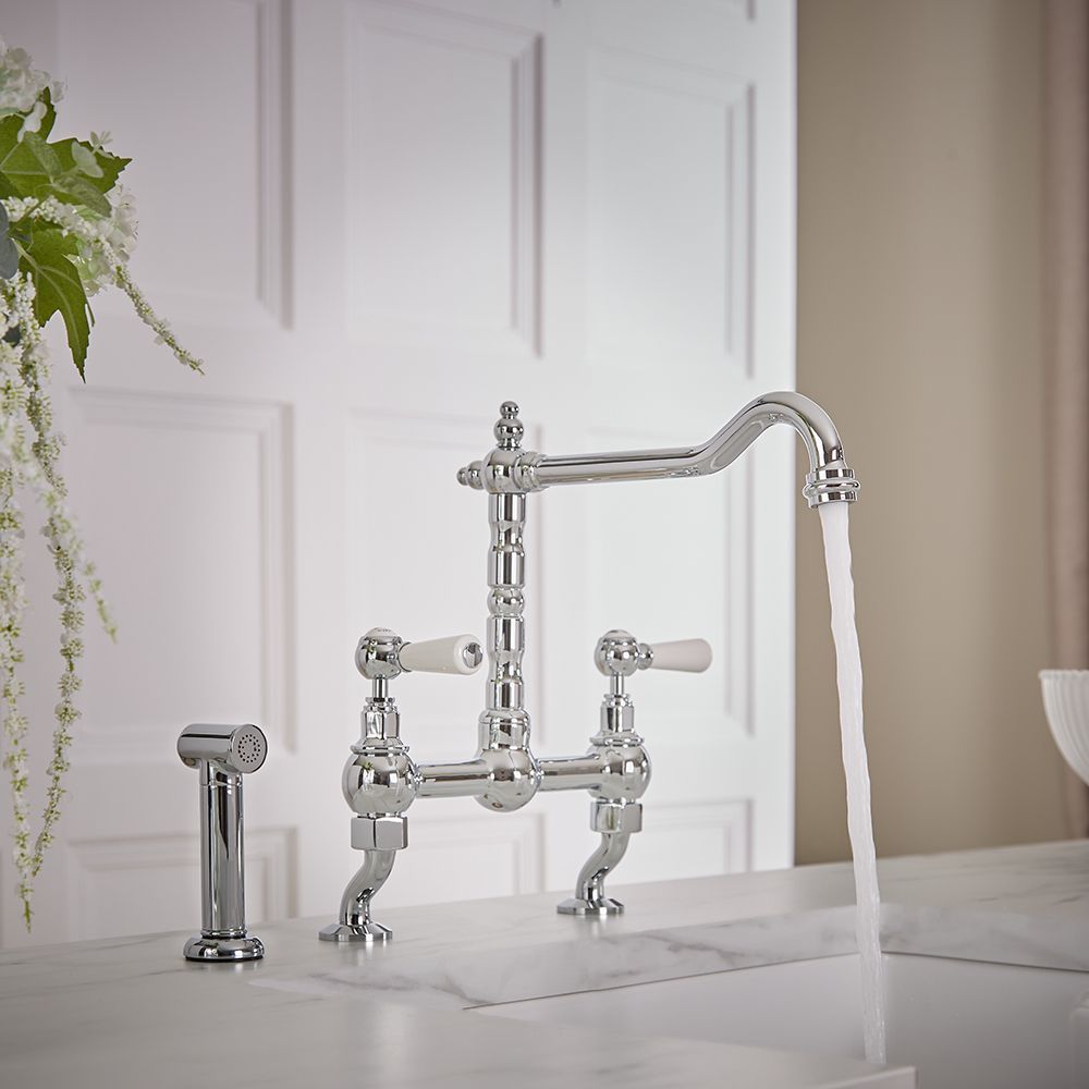 Milano Elizabeth - Classic Cranked Bridge Kitchen Mixer Tap with Pull ...