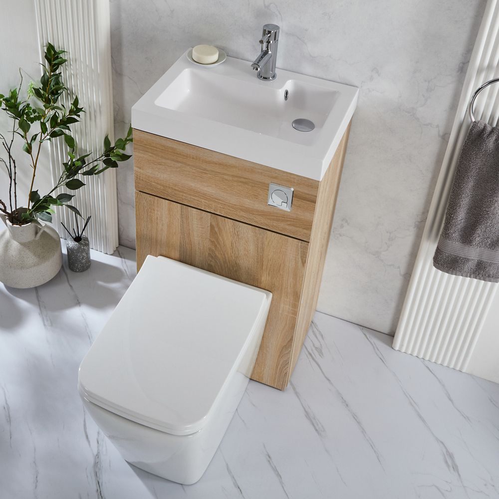 Milano Lurus Oak Modern Elswick Toilet and Basin and Combination Unit 500mm x 890mm Chrome Flush