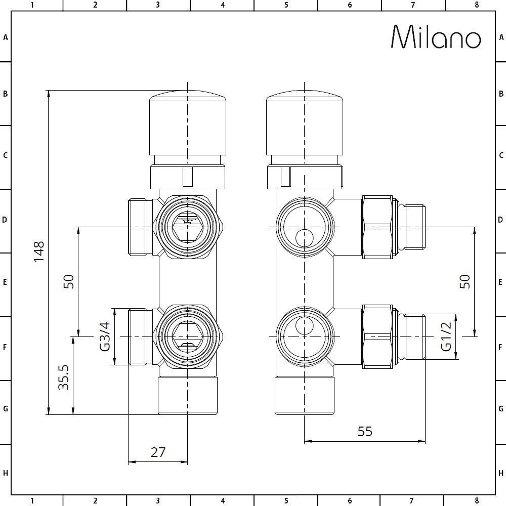 Milano - Chrome H-Block Angled Valve Chrome Handwheel - 15mm Copper ...