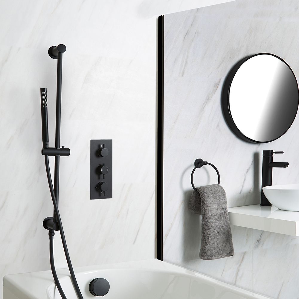 Milano Nero - Black Thermostatic Shower with Overflow Bath Filler and ...