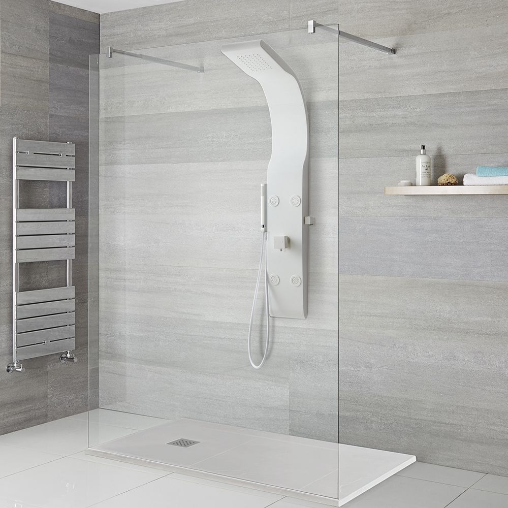 Milano Barton Modern Shower Tower Panel with Shower Head Hand Shower and Body Jets White