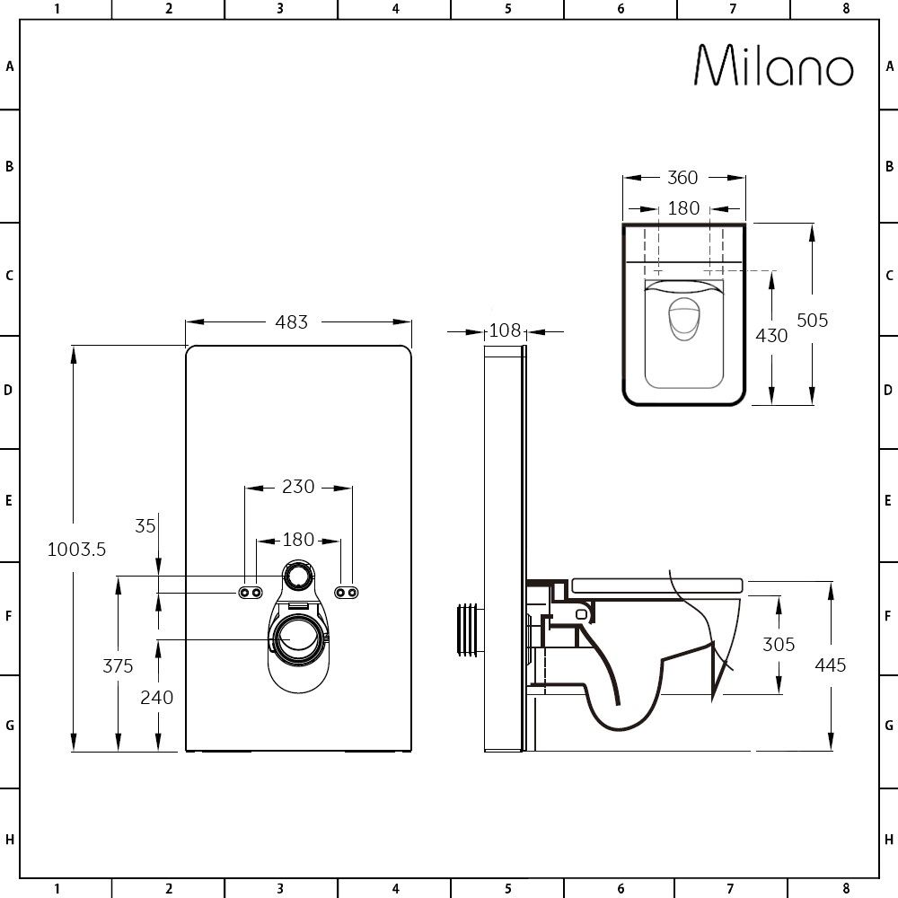 Milano Arca - White 500mm Compact WC Unit with Farington Rimless Toilet