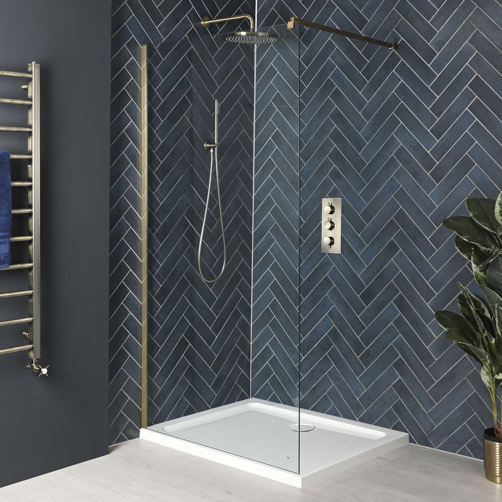 Milano Monet - Antique Brass Walk-In Shower Enclosure with White Tray ...