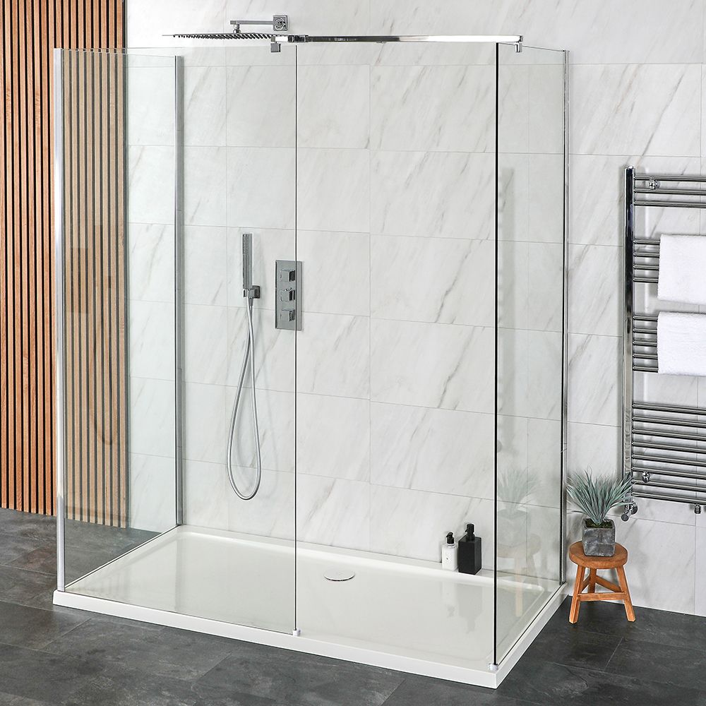 Milano Portland - Chrome 3 Sided Walk-In Shower Enclosure with Tray ...