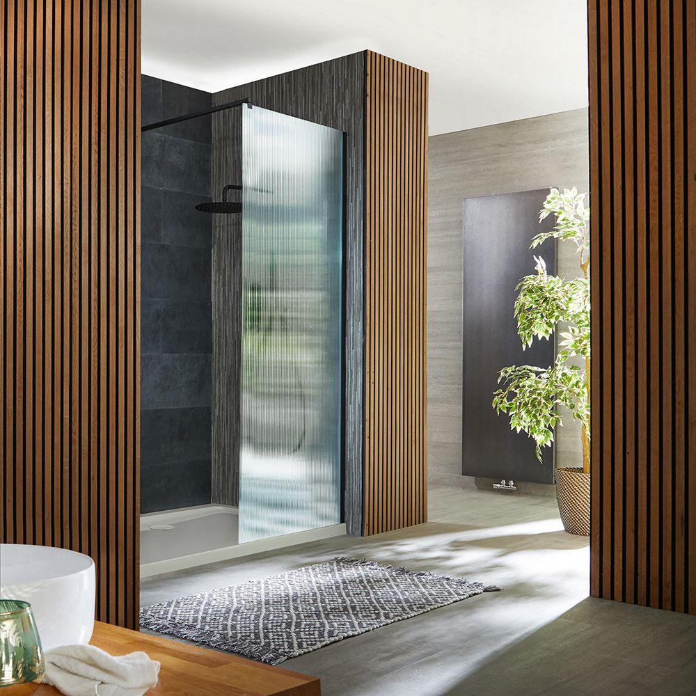 Milano Florence - Fluted Glass Black Walk-In Shower Enclosure with Tray ...