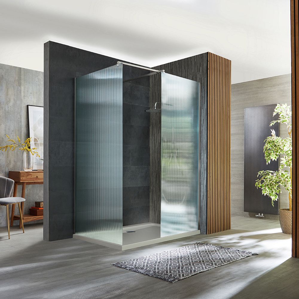 Milano Florence Fluted Glass Chrome Corner Walk In Shower Enclosure with Tray Choice of Sizes