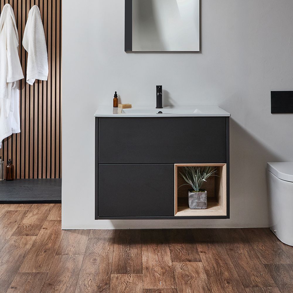 Milano Bexley - 810mm Wall Hung Open Shelf Vanity Unit with Basin ...