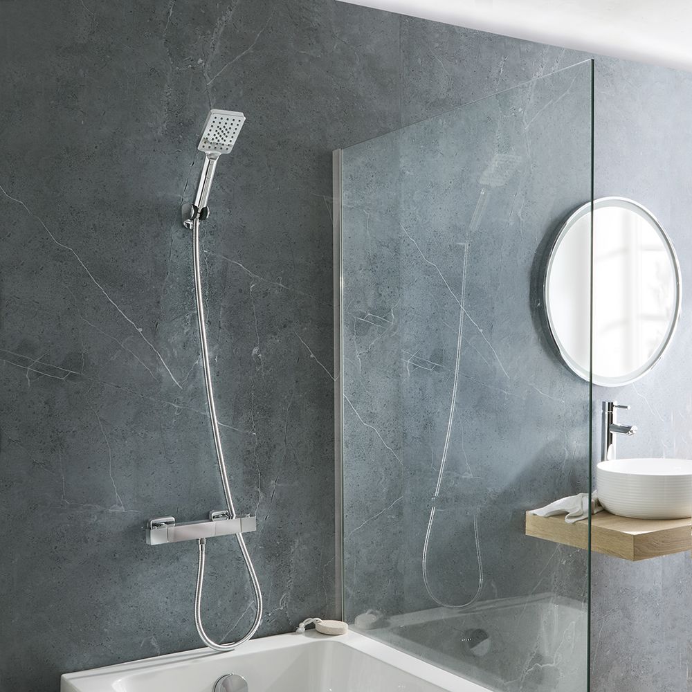 Milano Rune - Modern Square Thermostatic Bar Shower Valve with Hand ...
