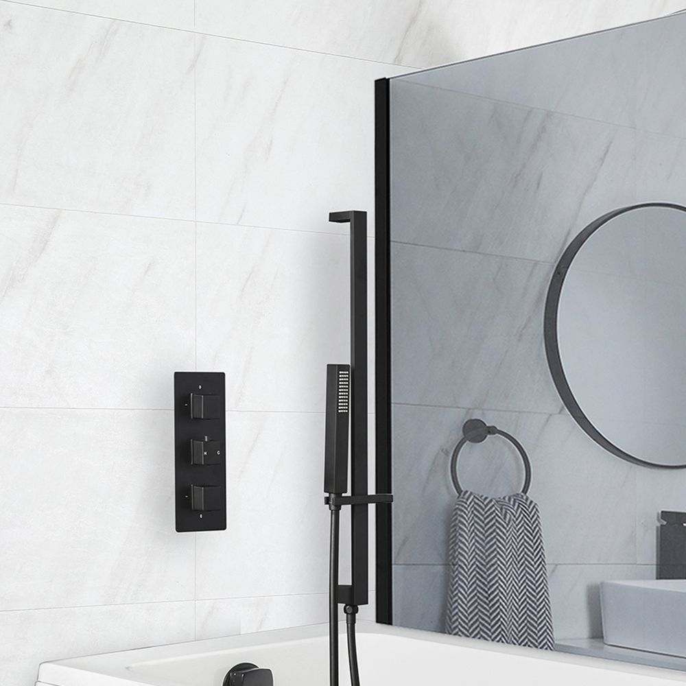 Milano Preto - Black Thermostatic Shower with Overflow Bath Filler and ...