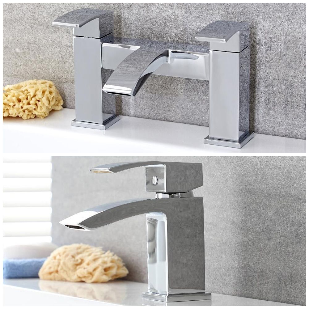 Milano Wick - Modern Basin Tap and Bath Filler Tap Set - Chrome