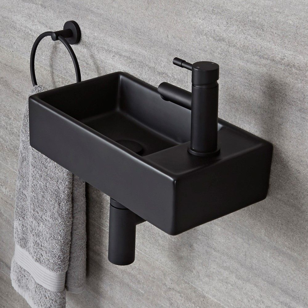 Milano Nero - Black Modern Rectangular Wall Hung Basin - 400mm x 220mm ...