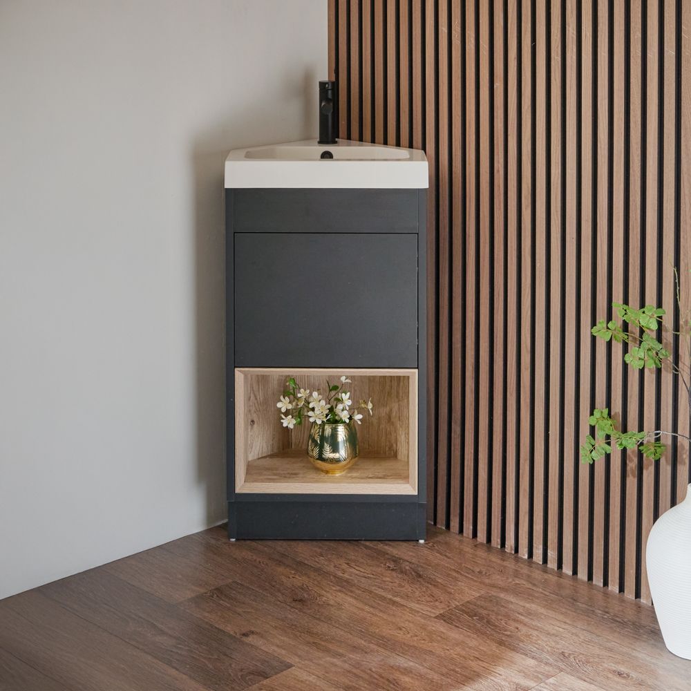 Milano Bexley - 450mm Modern Open Shelf Cloakroom Corner Vanity Unit ...