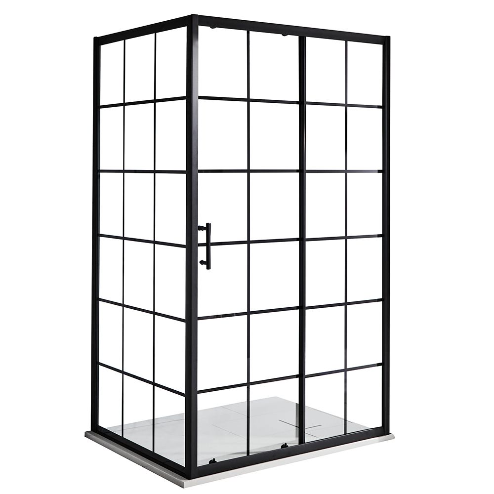 Milano Barq Black Grid Corner Sliding Door Shower Enclosure With