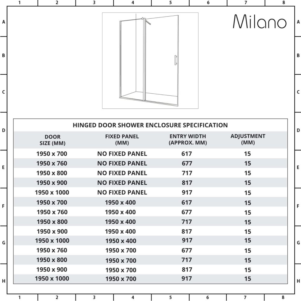 Milano Portland - Chrome Hinged Single Door Shower Enclosure - Choice ...