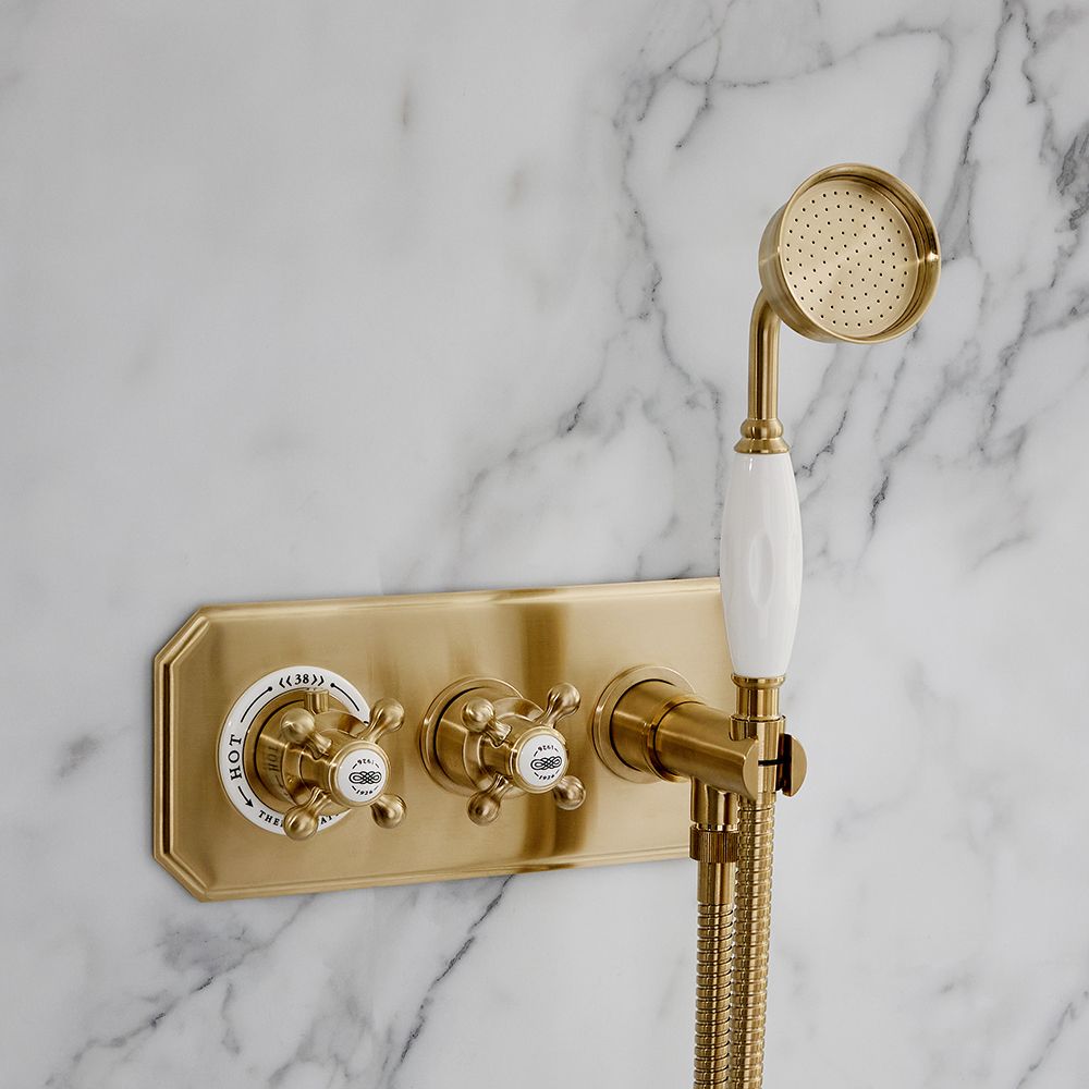 Milano Elizabeth - Brushed Brass Traditional Thermostatic Shower with ...