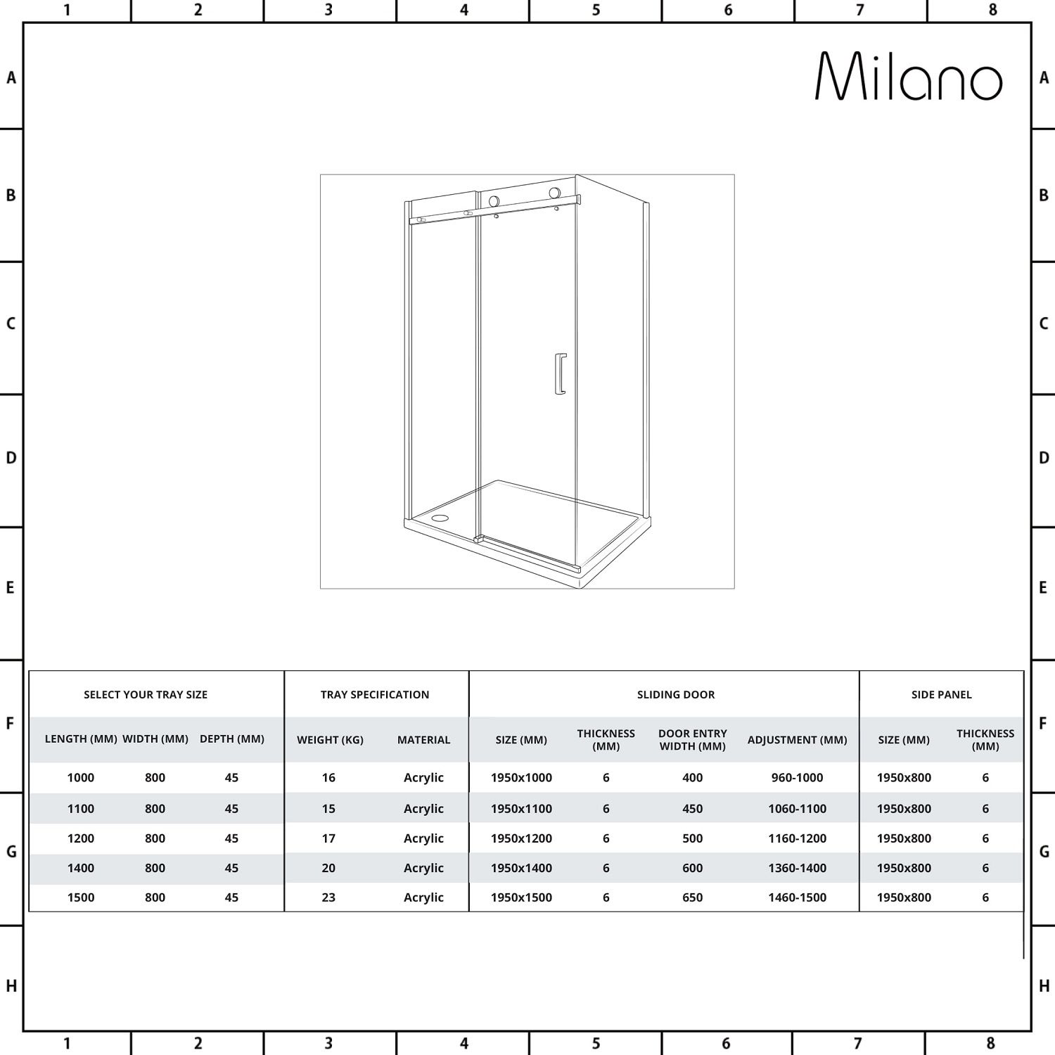 Milano Nero - Black Corner Frameless Sliding Door Shower Enclosure with ...