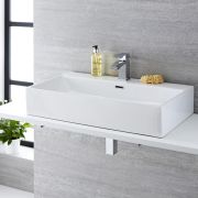 Milano Rivington - White Modern Rectangular Countertop Basin with High ...